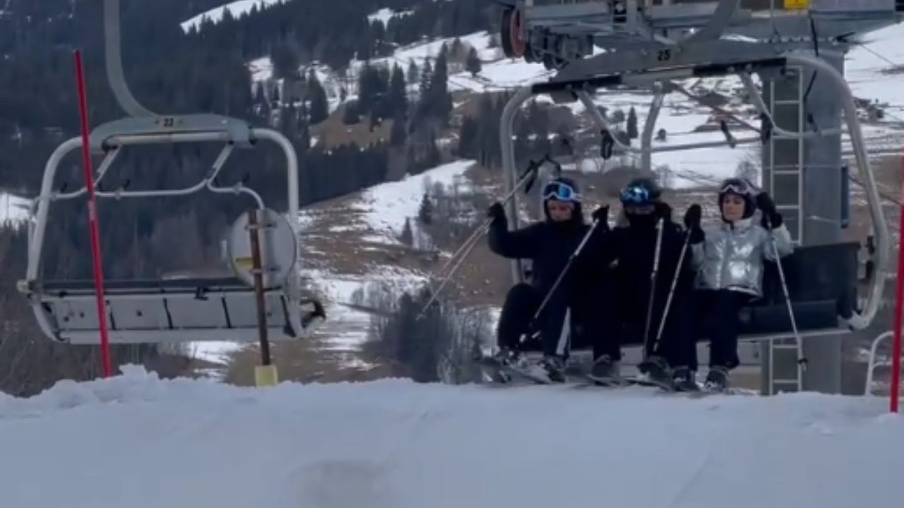 New skiers face their first fall just after the chair lift ride