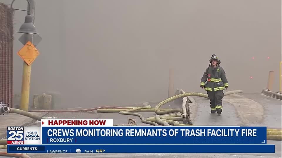 Boston firefighters monitoring remnants of massive trash facility fire