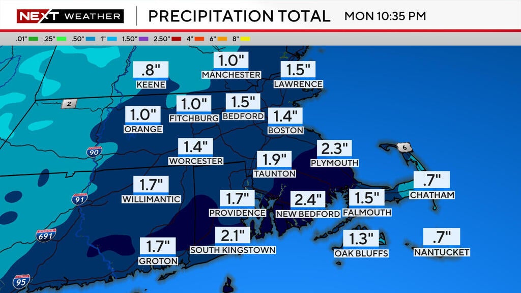 Maps show where heaviest rain will fall in Massachusetts Monday