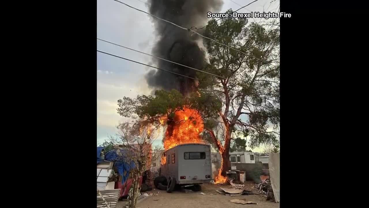 UPDATE: Heavy debris makes Drexel Heights RV fire harder to fight