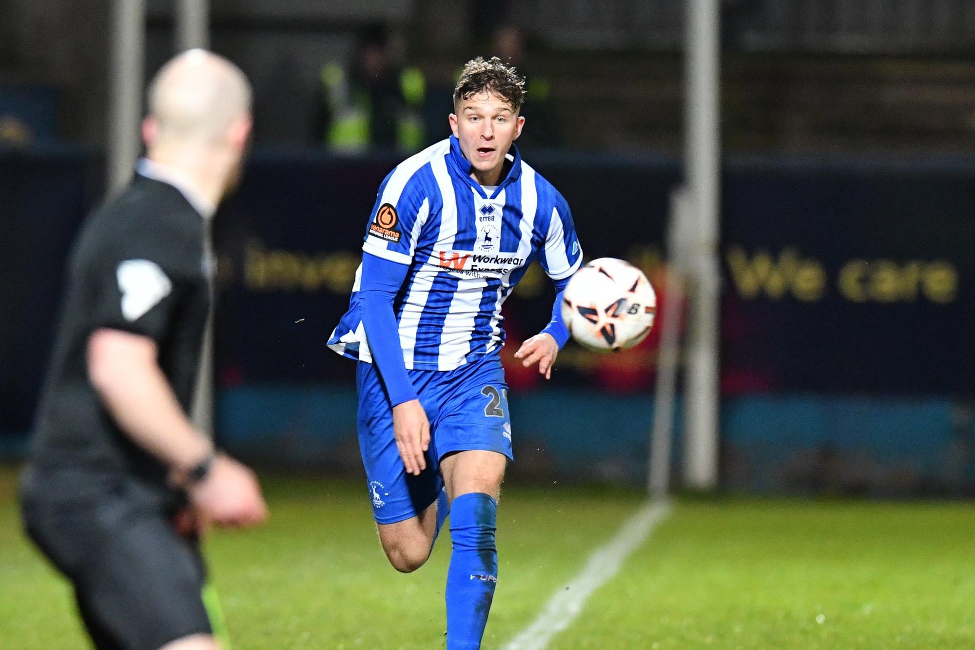 Hartlepool United defender Louis Stephenson targeting a run in the side ...