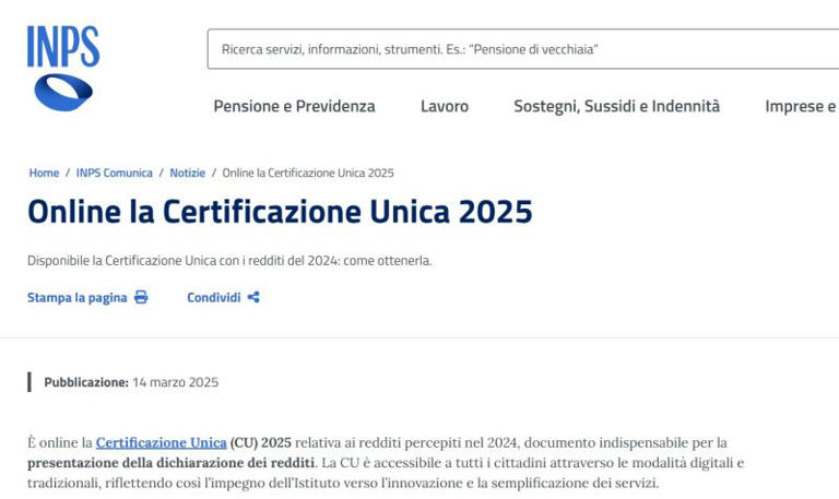 Certificazione Unica 2025 disponibile online: come scaricarla