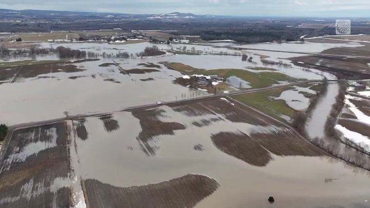 Aerial images of flooded areas in Princeville, Quebec