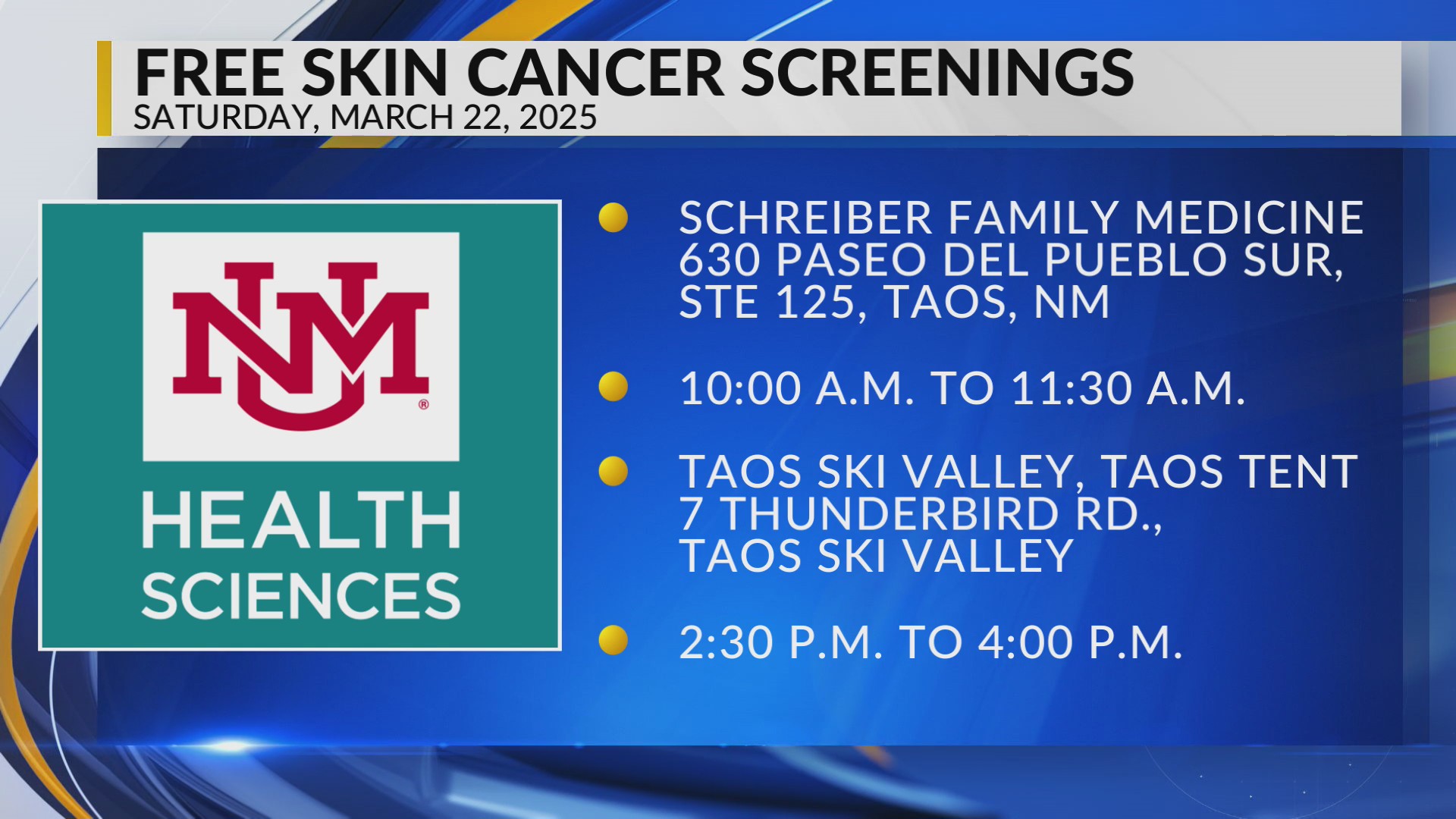 UNM Health offering skin cancer screenings in Taos