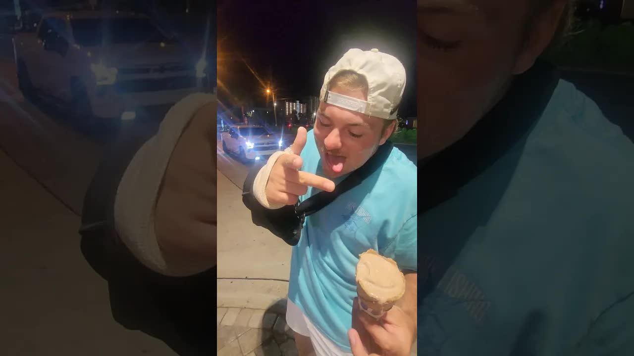 Ice Cream Eating Challenge with a Broken Arm