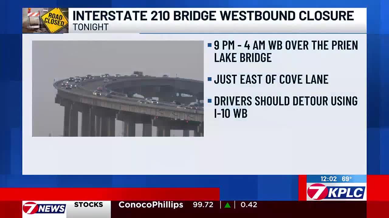 I-210 bridge closed to westbound traffic beginning tonight