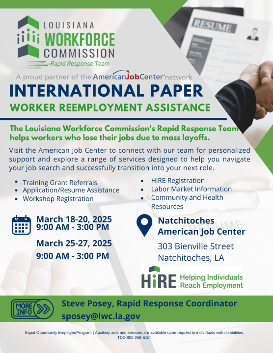 Louisiana Workforce aids workers after International Paper closure