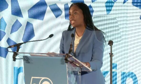 Moment Kemi Badenoch slaps down leftie protesters screaming at major event