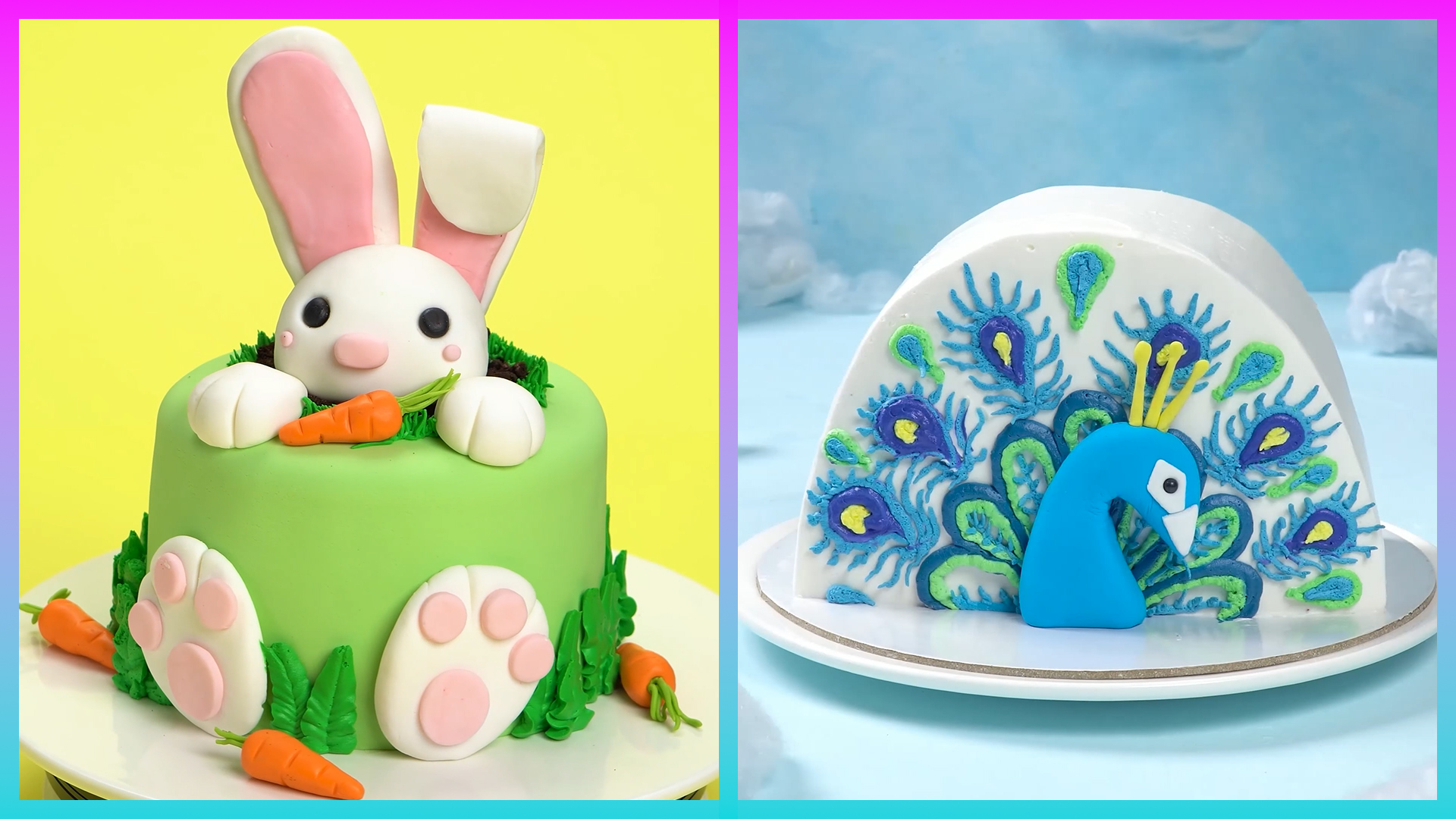 Cute Bunny Cake & Beautiful Peacock Design 🐇🦚 – Colorful & Unique ...