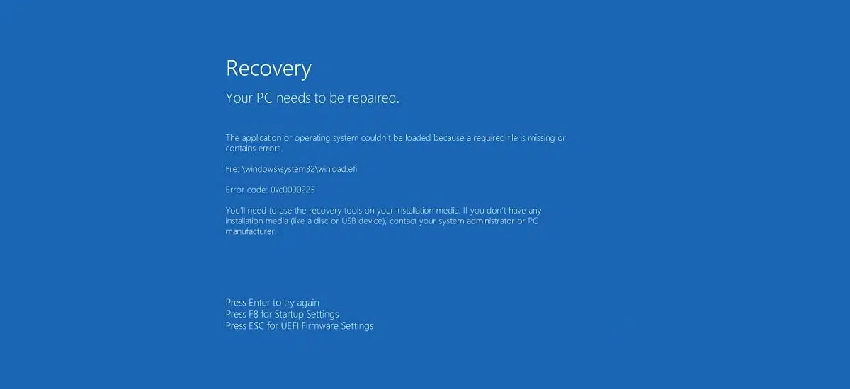 Cómo solucionar el error Winload.efi en Windows