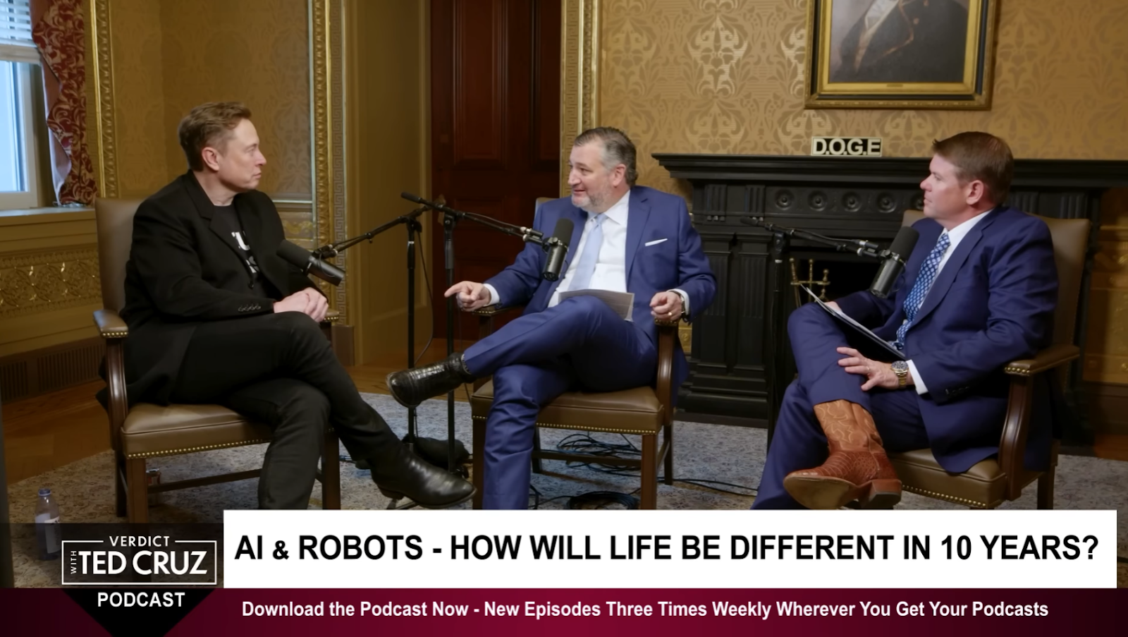 Elon Musk appears in an interview with US senator Ted Cruz and Ben Ferguson