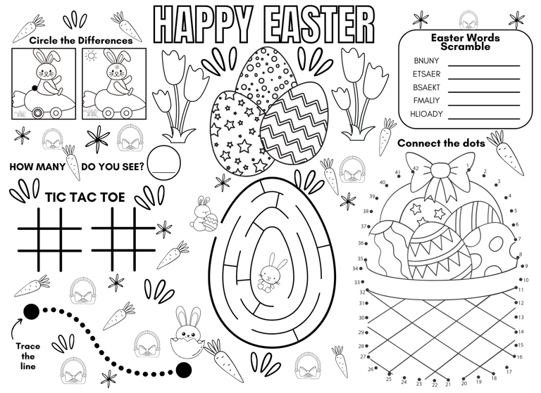 4 Printable Easter Activities Placemats