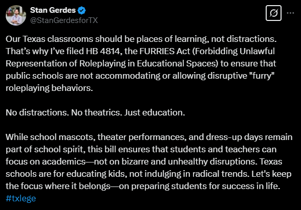Texas Bill Moves to Ban ‘Furry’ Behavior in Schools