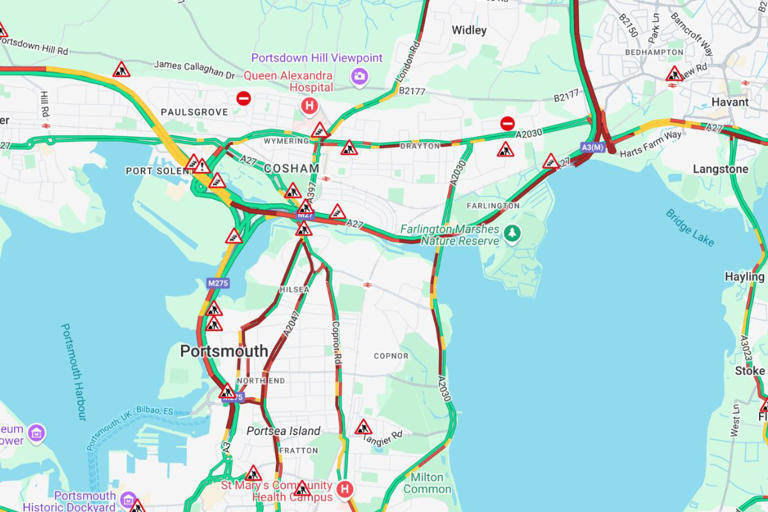 Heavy traffic into Portsmouth following crash with delays experienced ...