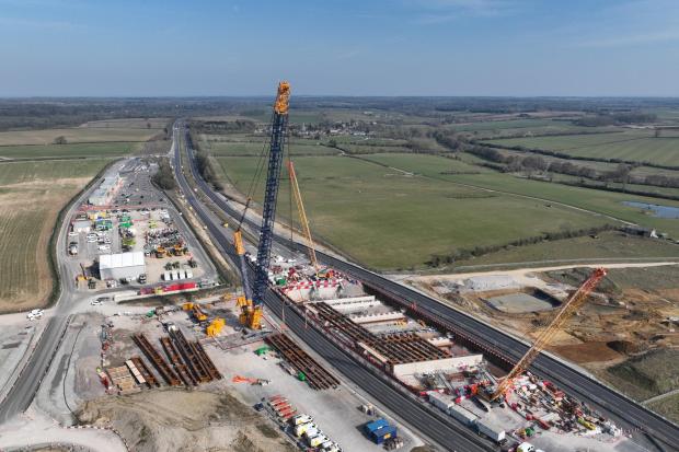 A-road reopens after giant steel beams for HS2 bridge lifted into place