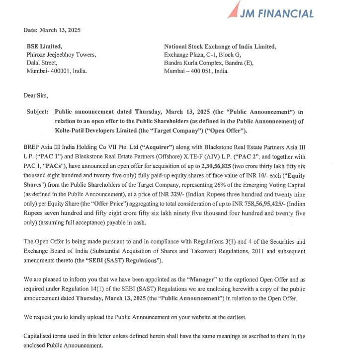 Blackstone Expands In Indian Realty, Launches Open Offer For Kolte ...