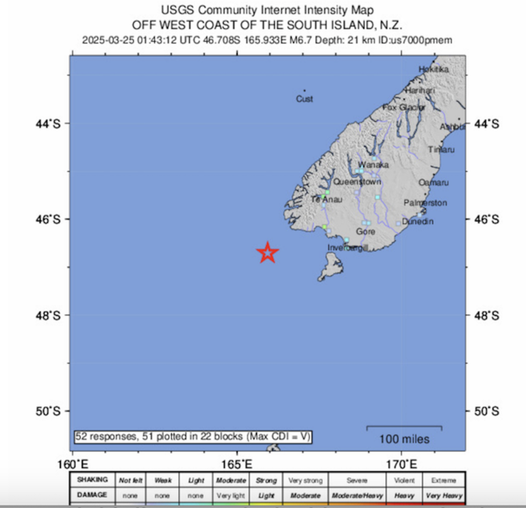 Magnitude 6.8 earthquake hits off New Zealand’s South Island – USGS