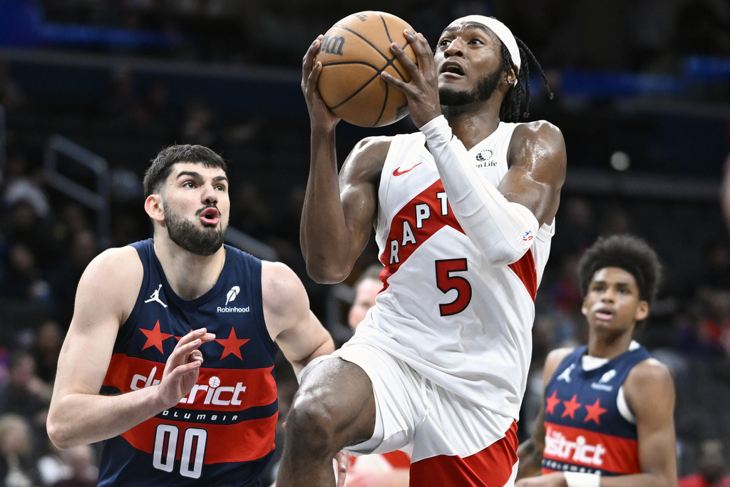 Poeltl and Quickley help the Raptors beat the Wizards 112-104