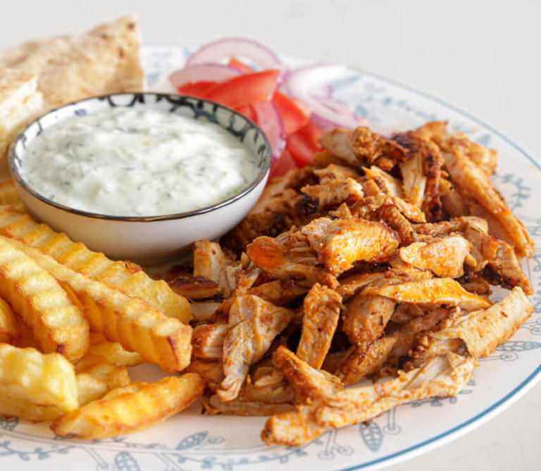 Authentic Gyros with Tzatziki and Fries