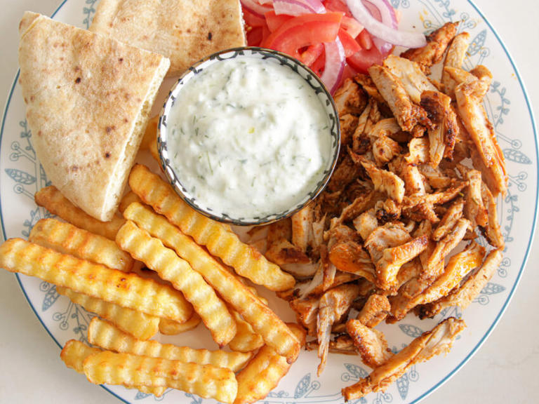 Authentic Gyros with Tzatziki and Fries