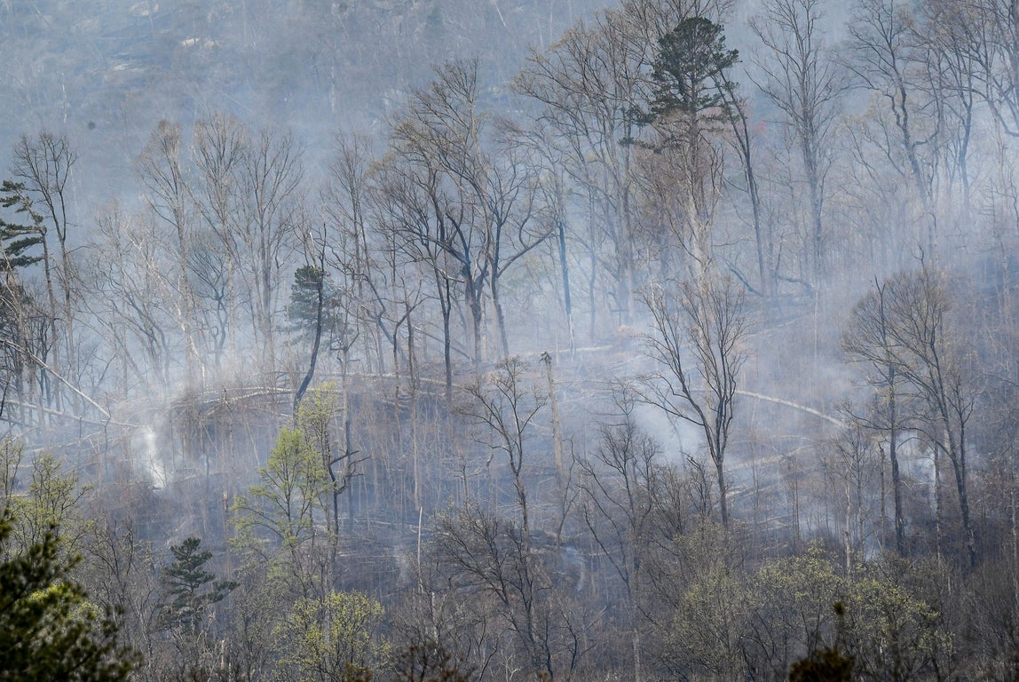 Scenes from around Table Rock State Park in South Carolina during fire ...