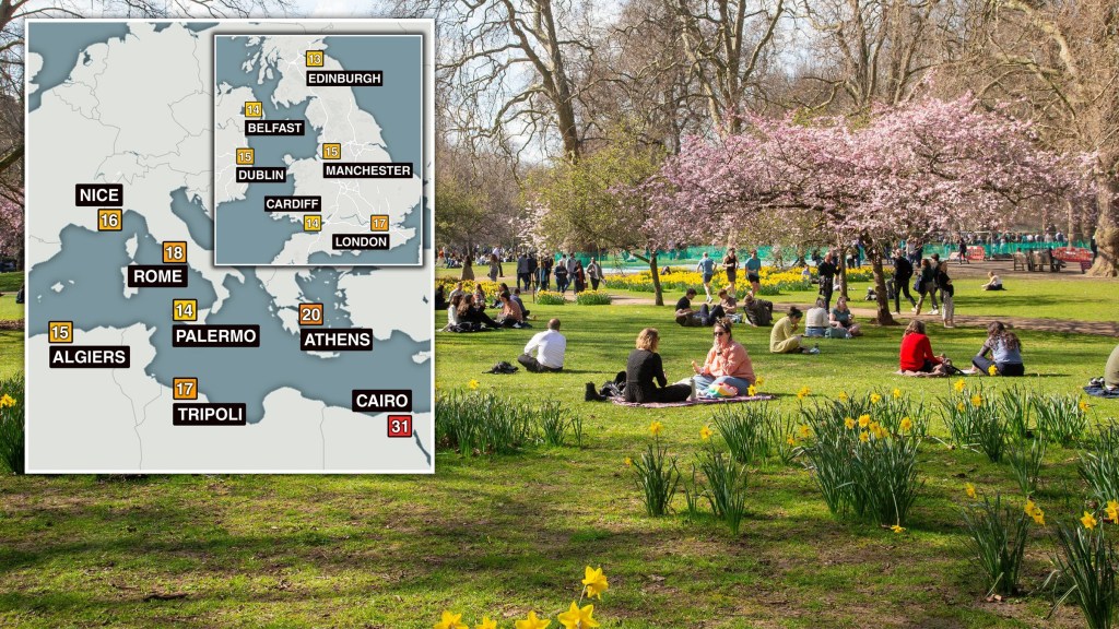 Map shows where it could reach 17°C this before weekend washout