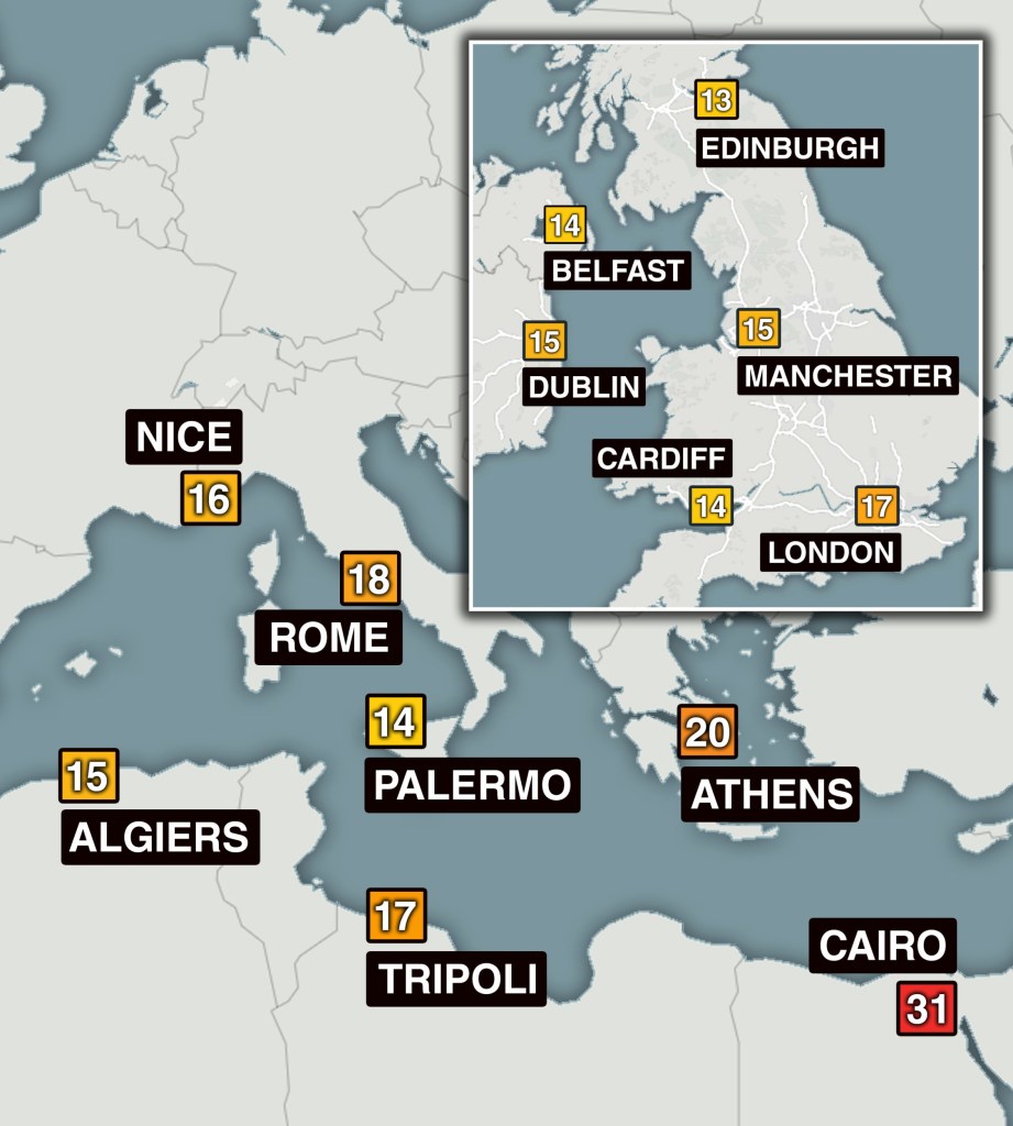 Map shows where it could reach 17°C this before weekend washout