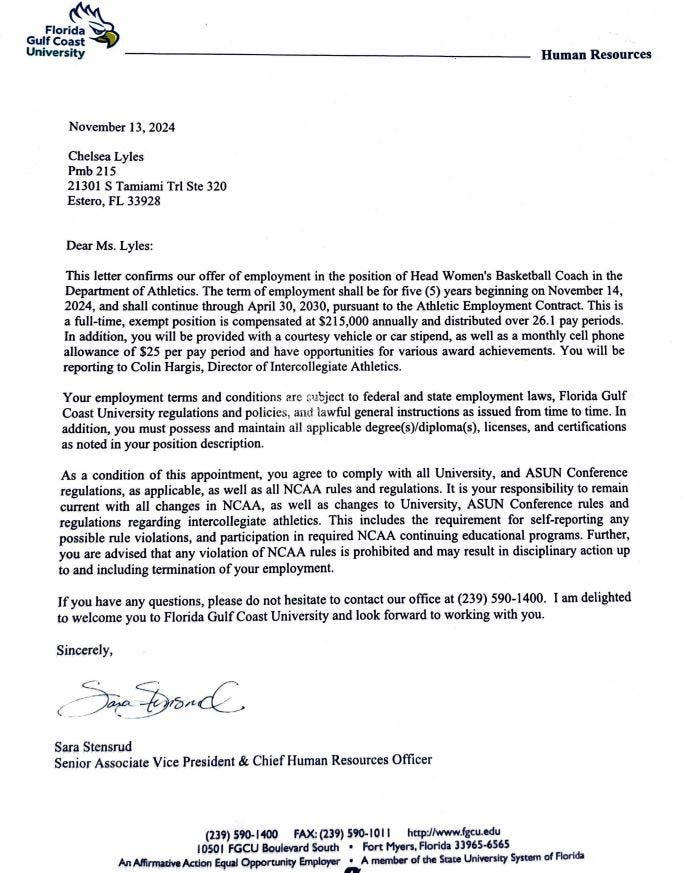 Chelsea Lyles never officially signed a contract to be FGCU's head ...