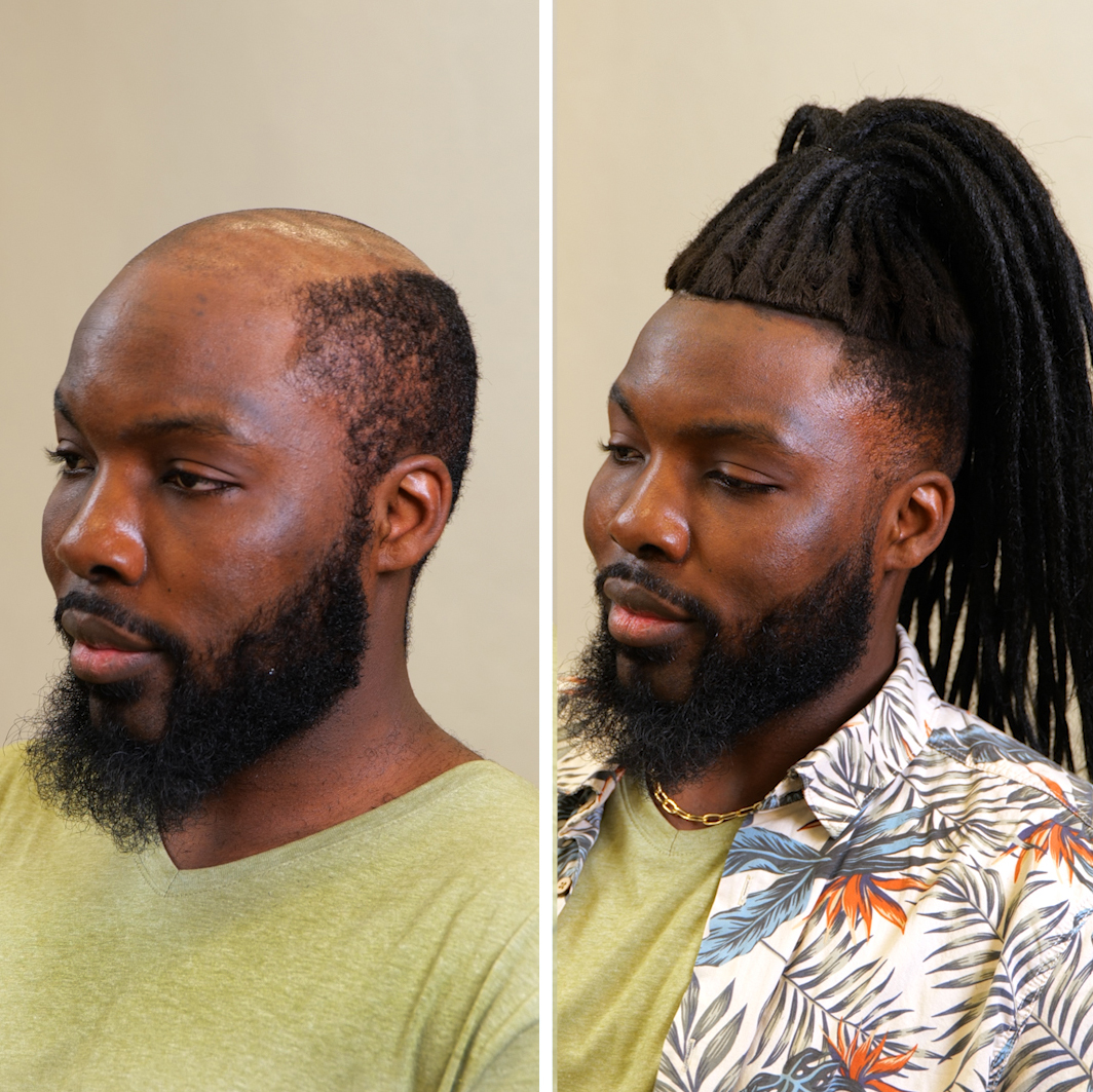 The master changed the appearance of the guy by gluing dreadlocks on ...
