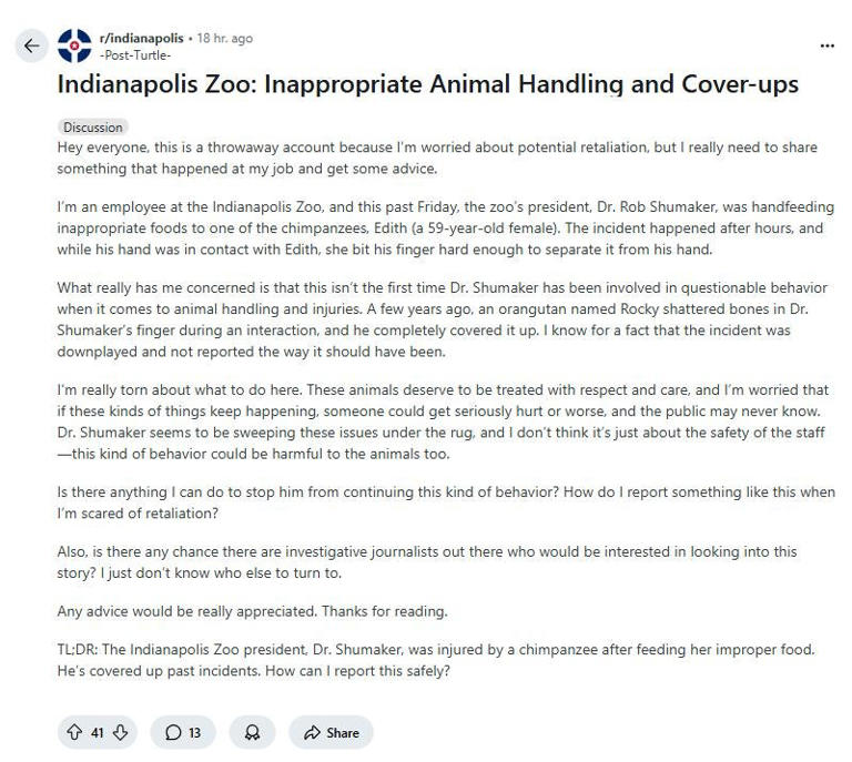 Chimpanzee bites Indianapolis Zoo leader during feeding