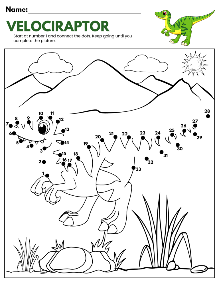10 Printable Dinosaur Connect The Dots Puzzles