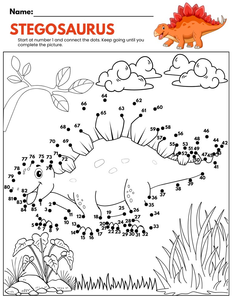 10 Printable Dinosaur Connect The Dots Puzzles