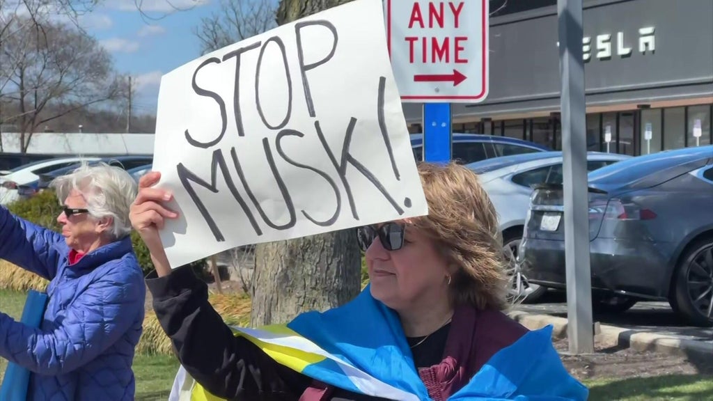 Protesters at Tesla dealership in New York decry Elon Musk, DOGE in ...