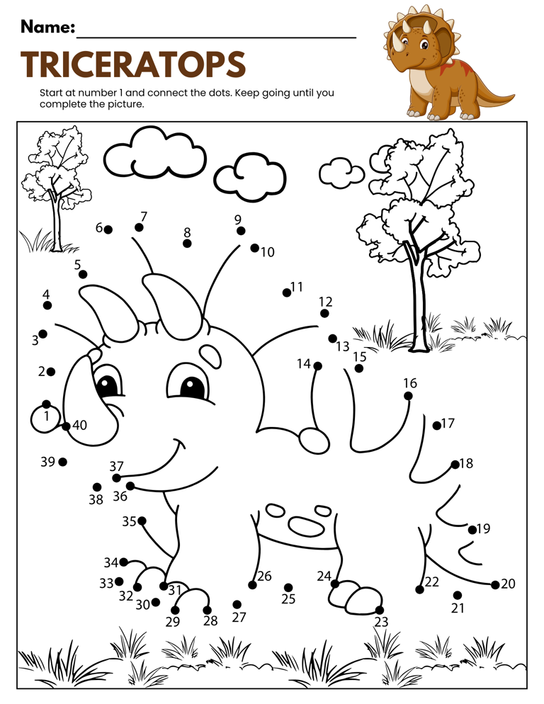 10 Printable Dinosaur Connect The Dots Puzzles