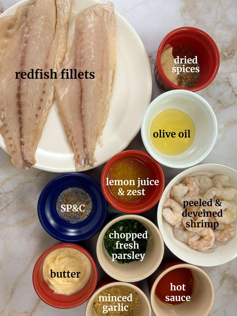 Grilled Redfish with Lemon Butter Shrimp Sauce