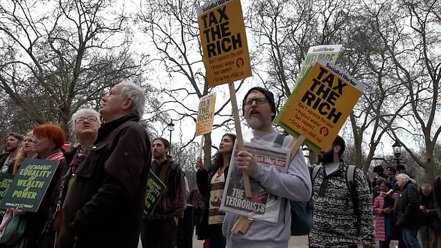 Protesters chant 'tax the rich' ahead of Reeves' spring statement