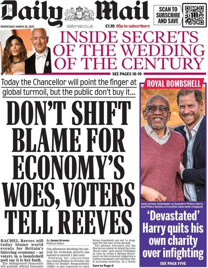 Newspaper headlines from around the world – Wednesday, 26 March 2025