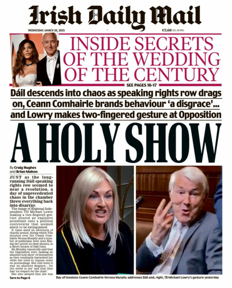 One image from yesterday's Dáil row dominates the front pages of today ...