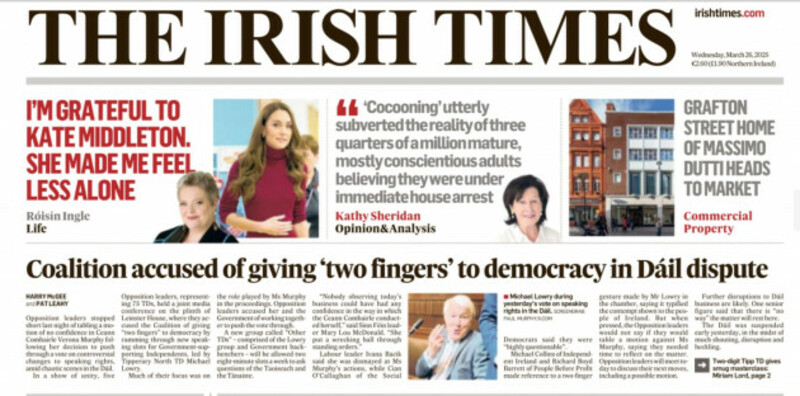One image from yesterday's Dáil row dominates the front pages of today ...