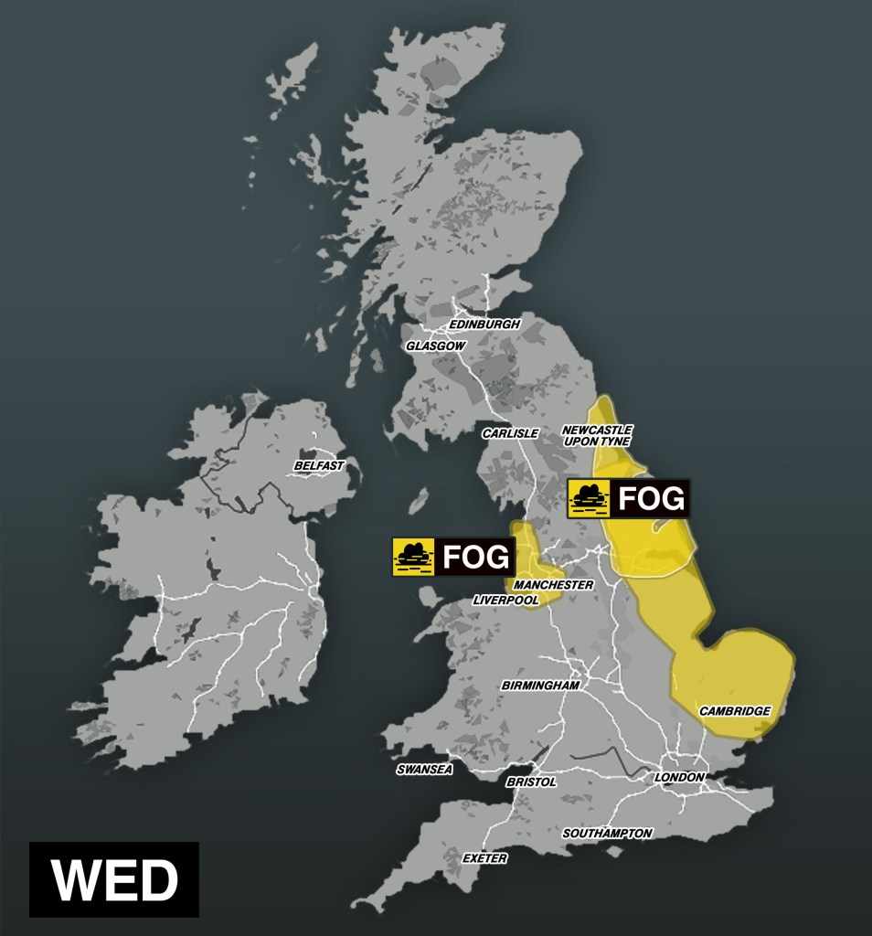 UK issued widespread fog warning with drivers urged to ‘avoid travelling’