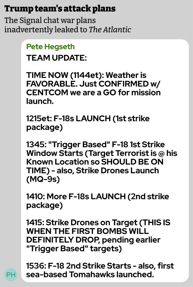 Read the full details of ‘war plans’ sent by US Defence Secretary to a ...