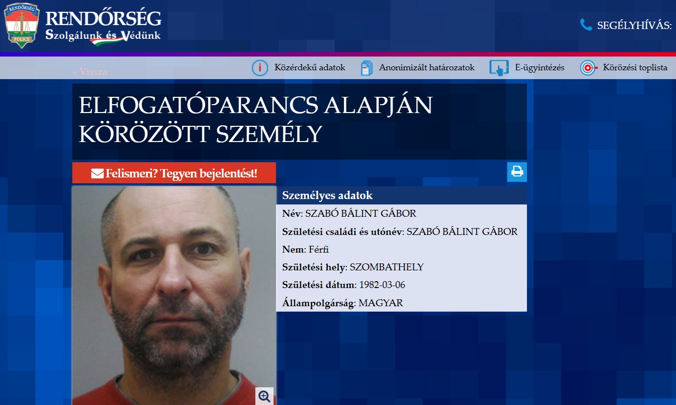 Elfogatóparancsot adtak ki Szabó Bálint ellen