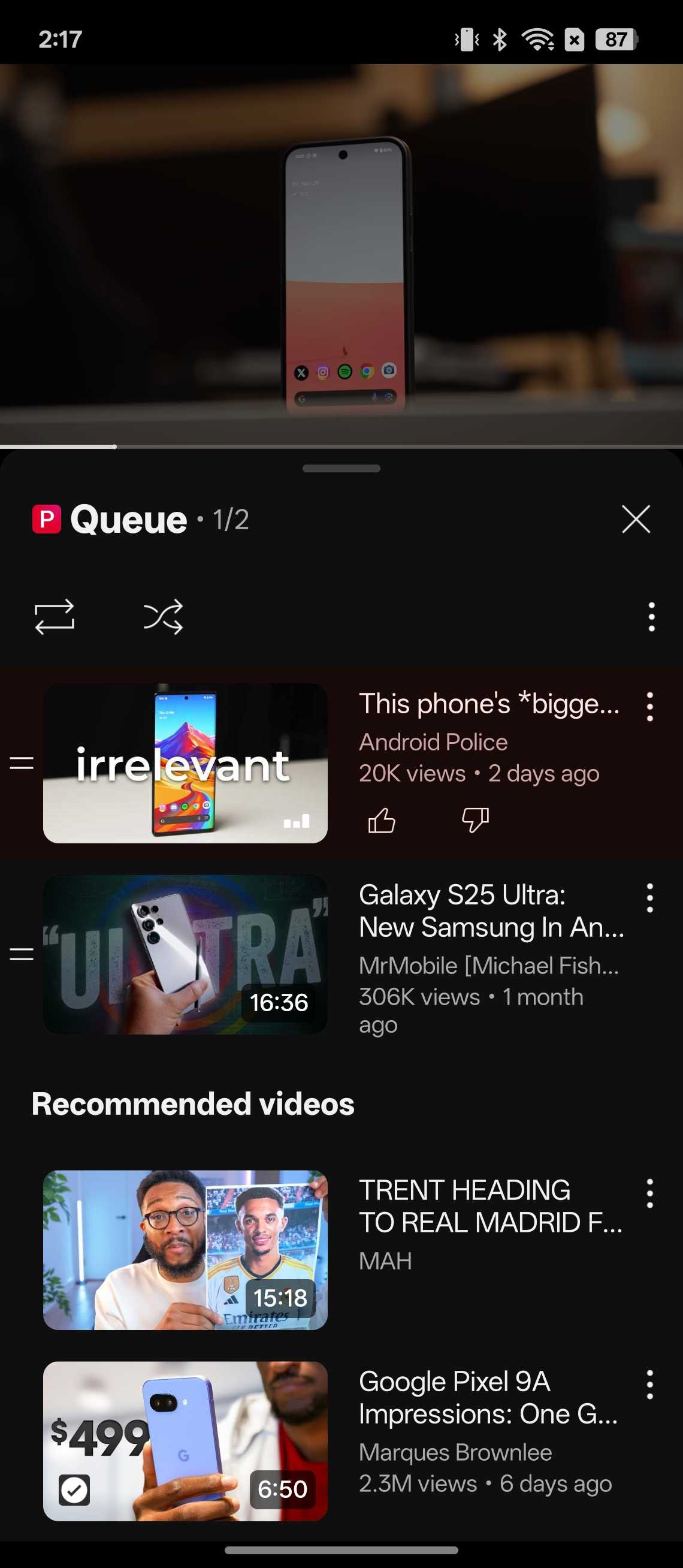 YouTube's newest experiment adds recommendations right in the playback queue