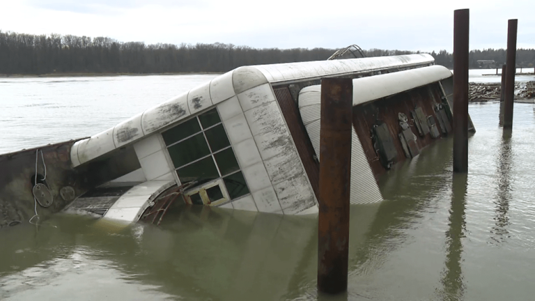 The McBarge, a former floating McDonald’s, is sinking into the Fraser River