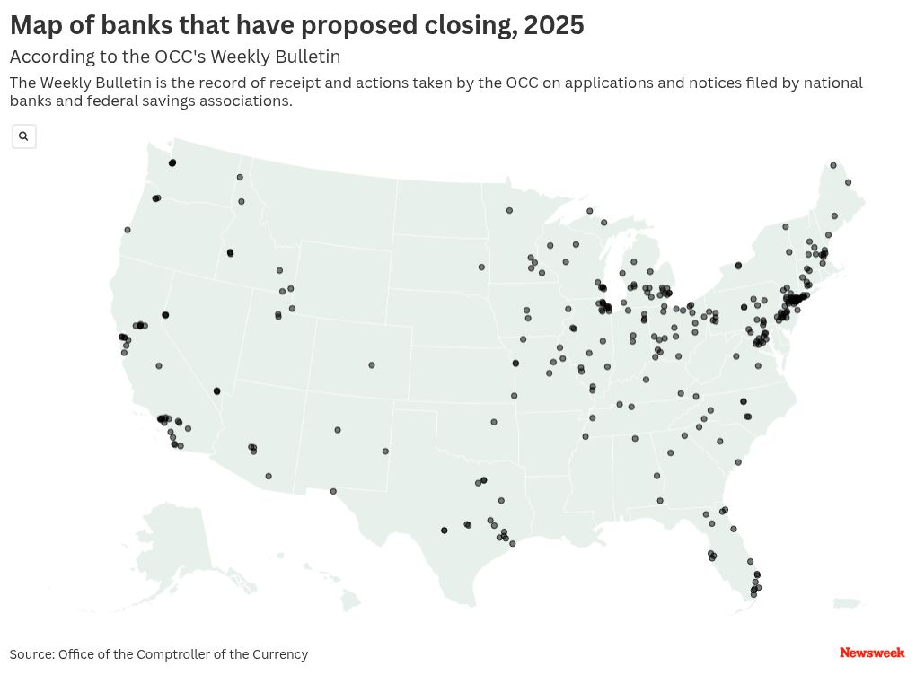 Map Shows Bank Closures Across US in 2025 So Far