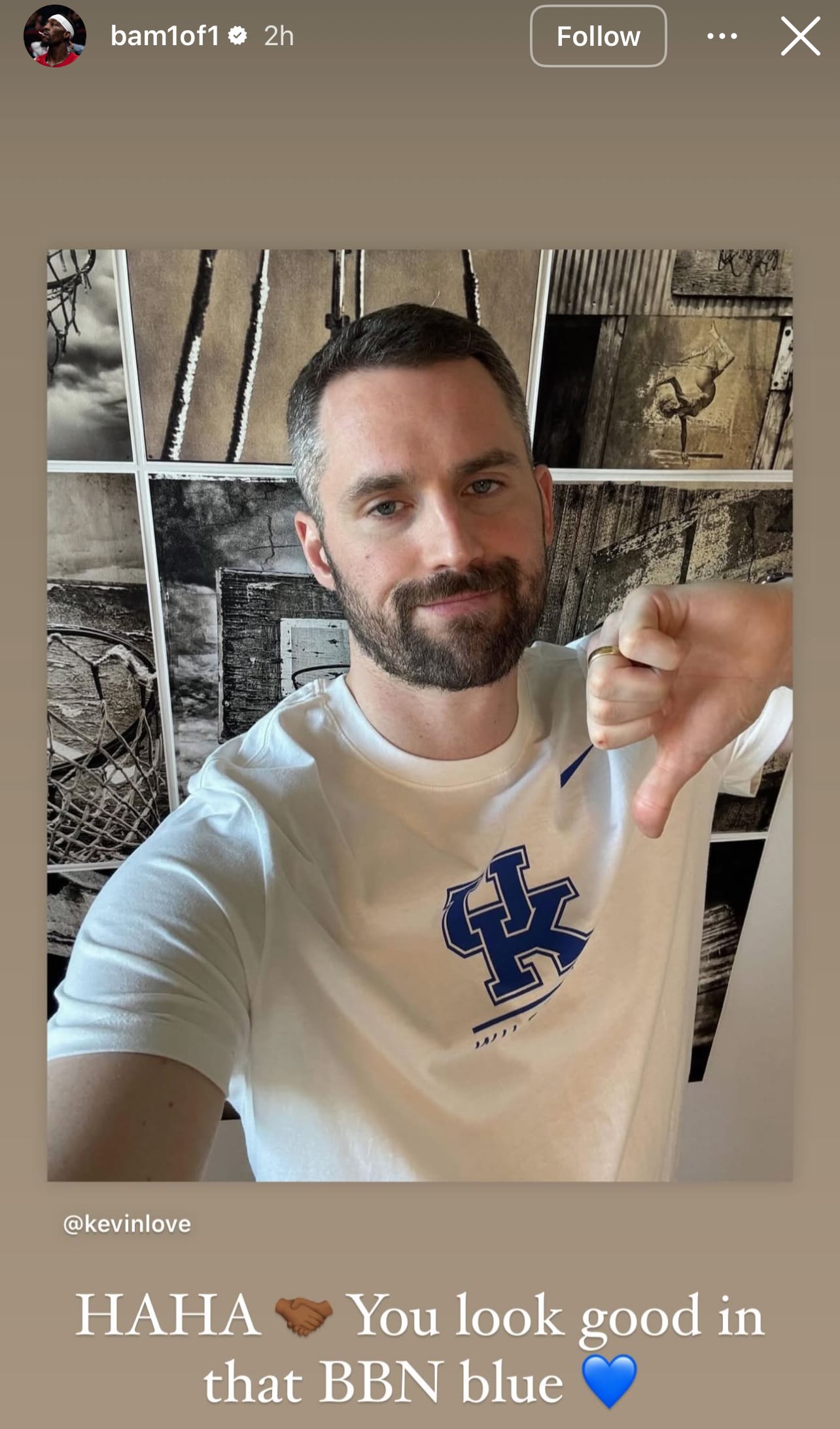 Kevin Love rocks Kentucky blue after losing bet to Bam Adebayo