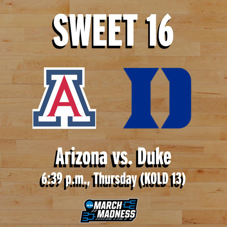 Arizona, Duke to face off in Sweet 16 game Thursday