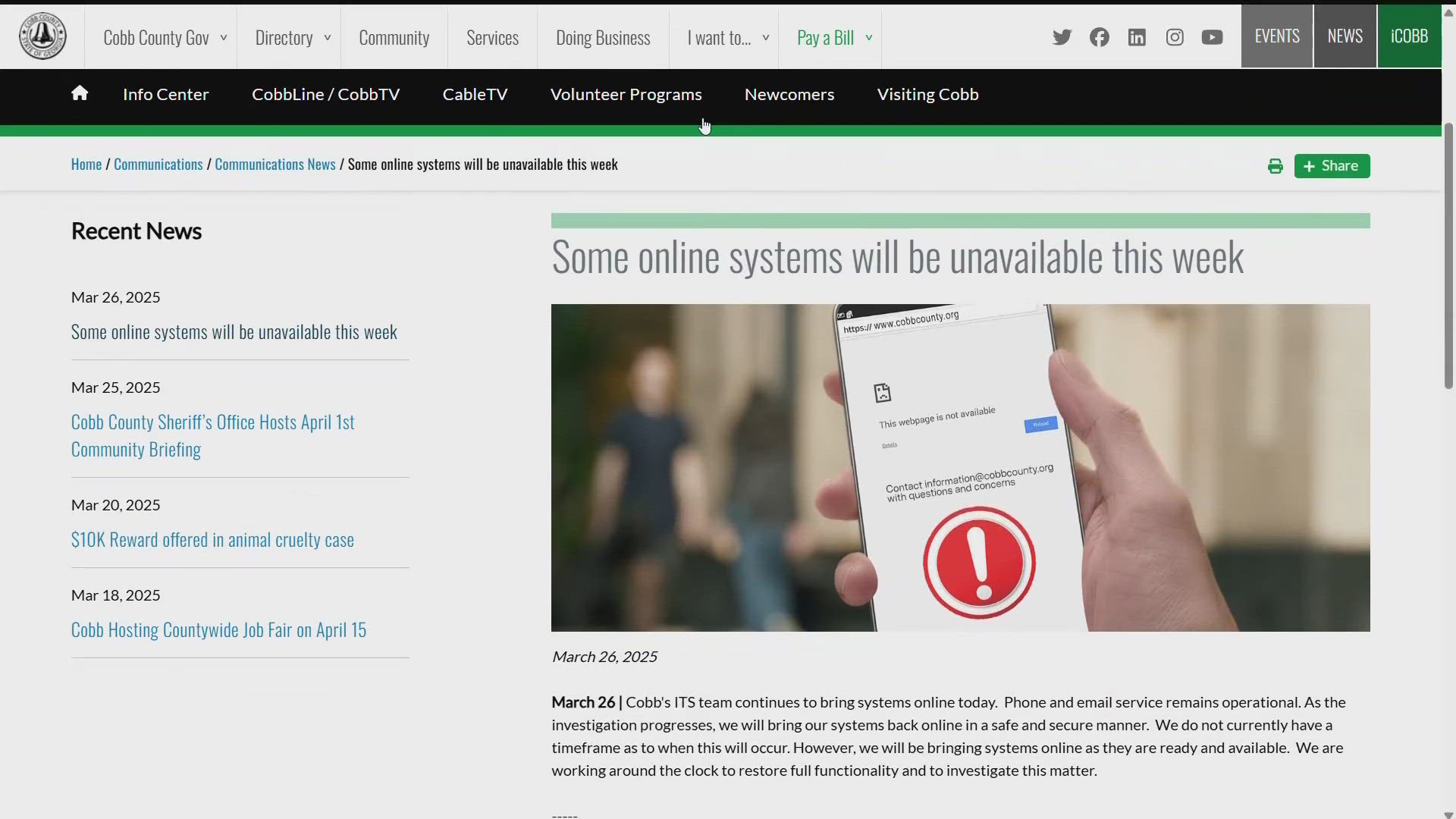 Cobb County server outage | Latest update