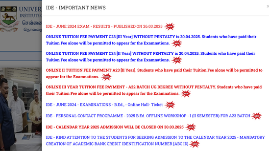 Madras University IDE Result: UNOM UG, PG degree, diploma results out, link here