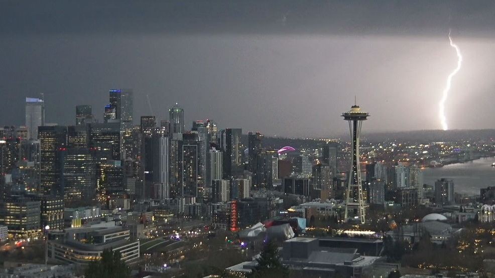 Thunderstorms light up the sky over western Washington